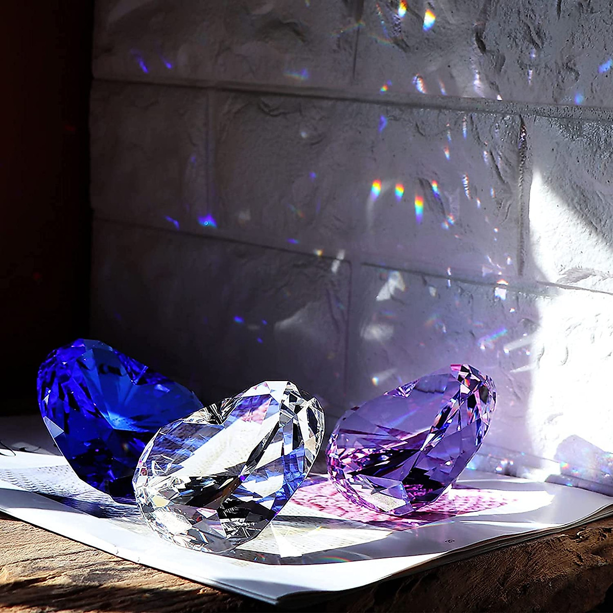 Blue Crystal Diamonds Paper Weights, Heart Shape Real Diamond Glass Gems Paperweight for Decoration, Big Diamonds Home Office Decor Valentine's Day Gift Wedding Favors with Gift Box 80mm
