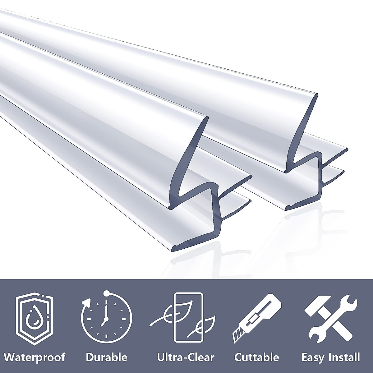 ZNCZHZN Shower Door Bottom Seal, 2-Pack Frameless Door Seal for 1/4 Inch Glass - 39 Inch Ultra Clear Shower Door Seal Strip, Stop Shower Leaks and Create a Water Barrier(1/4" x 39", 6mm)