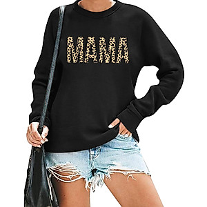 EGELEXY Mama Sweatshirts Women Embroidery Mom Life Blouse Mama Crewneck Pullover Long Sleeve Tops Black