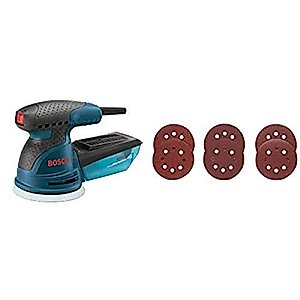 Bosch ROS20VSC Random Orbit Sander with Carrying Bag, 5-Inch, Blue, with 6-Pack Sanding Discs