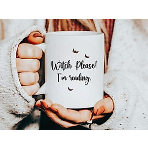 Cute Witch Camping Mug Goth Gift Witchy Sister Present Ghost Bookish Mug Sister Gift Office Coworker Gifts Halloween Book Lover Coffee Cup (15oz, Two Tone Black/White)