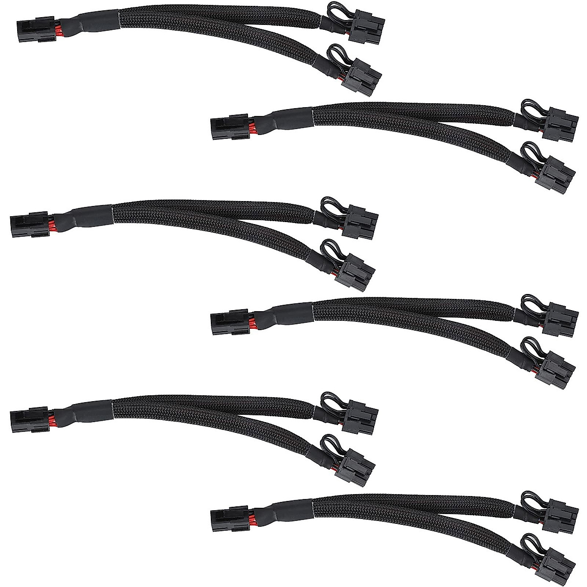 HuDieM PCIe 6 Pin to Dual 8 (6+2) Pin Splitter - GPU VGA Y-Splitter Extension Cable Mining Video Card Power Sleeved Connector Graphics Card PCI Express Power Supply Adapter - 6 Packs