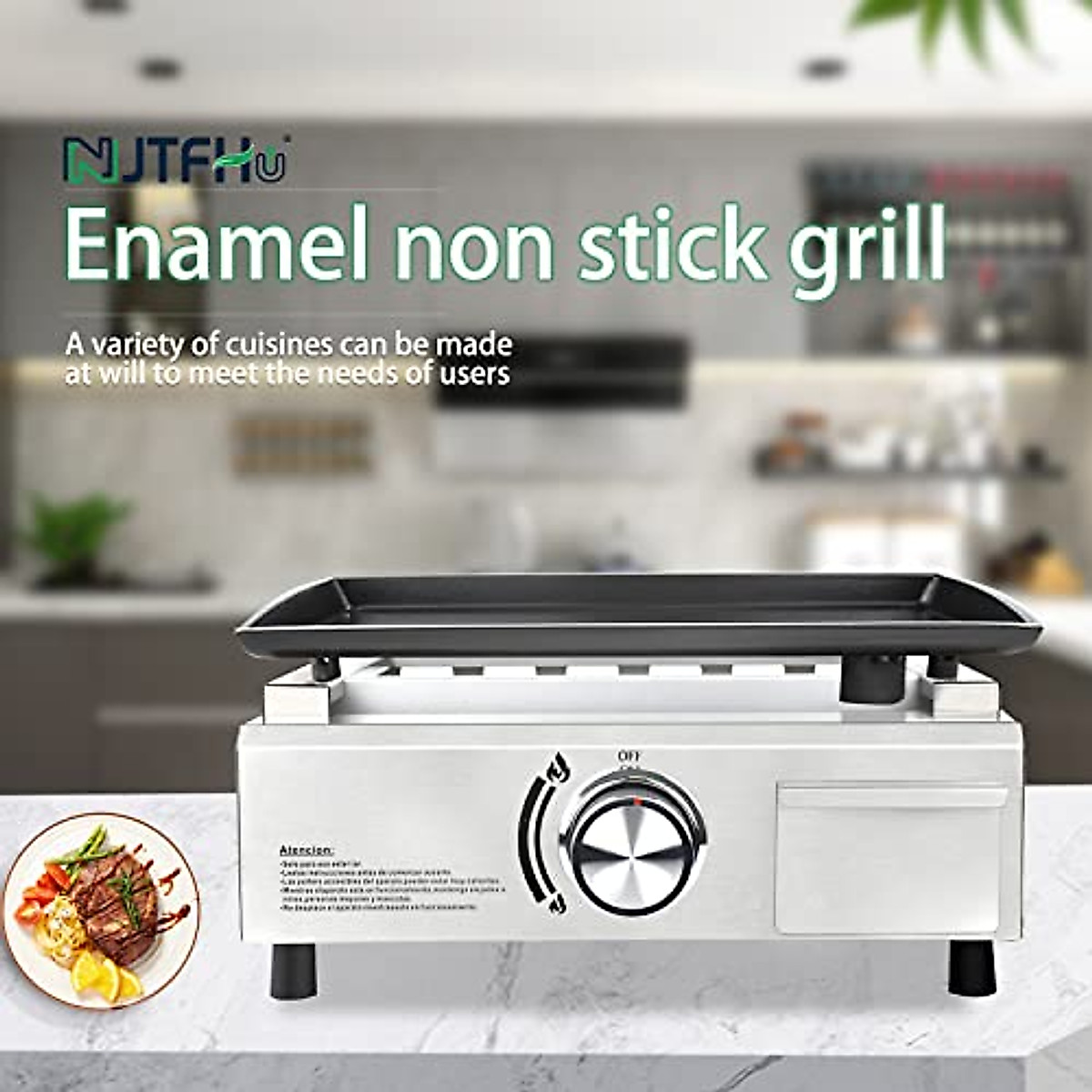 Burner Gas Griddle, 16.3 Inch Outdoor Propane Griddle, Portable Flat Top Grill, Flat Grills Outdoor Cooking, Plancha Para Cocinar, Outdoor BBQ, Camping Tailgating or Picnicking