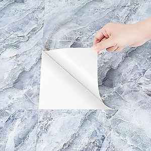 Livelynine Peel and Stick Floor Tile Blue Marble 24X12" 4-Tiles Stick on Bathroom Floor Tiles Peel and Stick Waterproof Vinyl Laminate Flooring Peel & Stick Tiles for Floor Kitchen Wall Tile Stickers