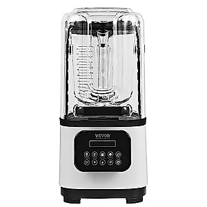 VEVOR Professional Blender with Shield, Commercial Countertop Blenders, 68 oz Jar Blender Combo, Stainless Steel 9 Speed & 5 Functions Blender, for Shakes, Smoothies, Peree, and Crush Ice, White