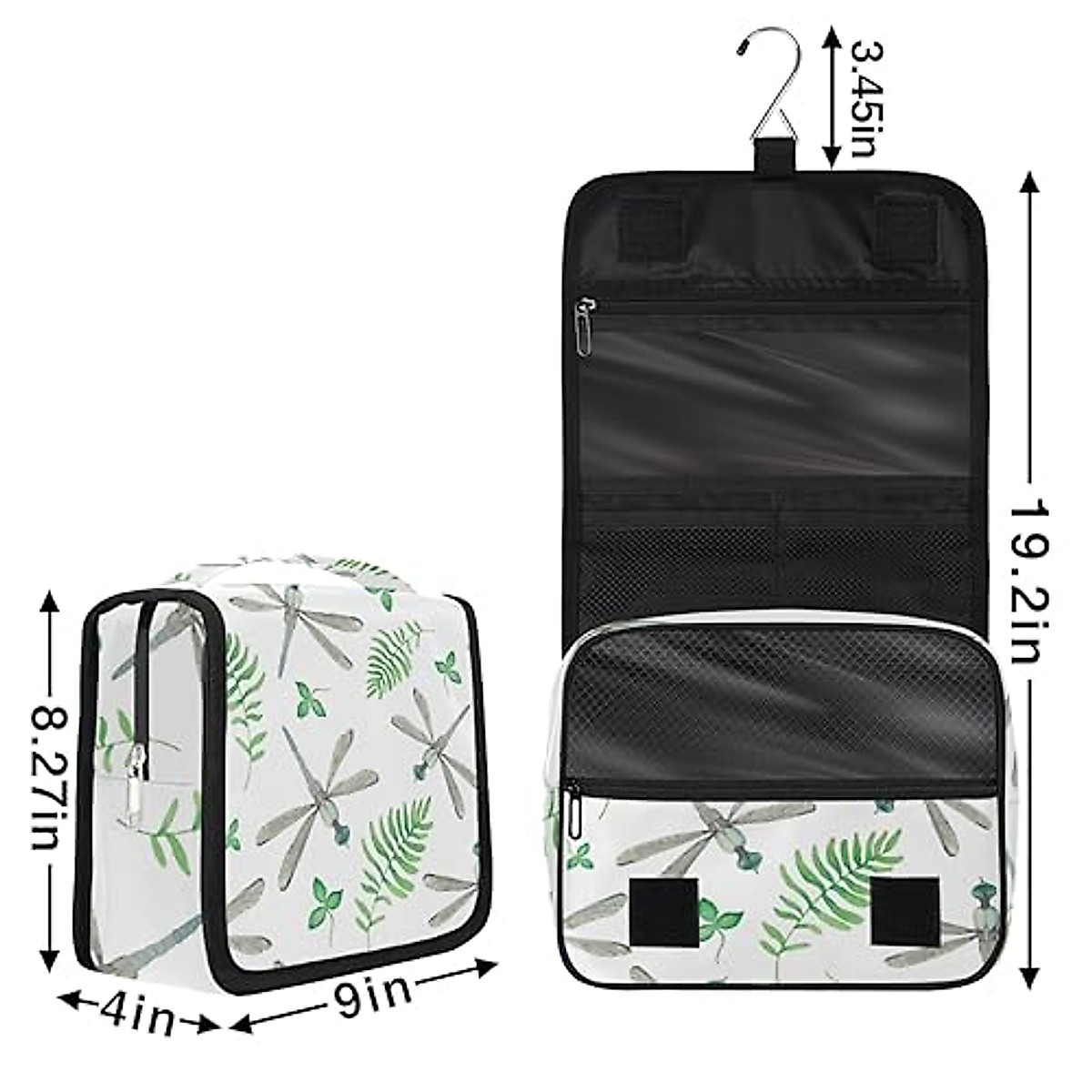 POFATO Dragonfly Insects Leaves Travel Toiletry Bag Cosmetic Makeup Bag for Women Men Hanging Hook Wash Toiletries Portable Toiletry Bags Organizer