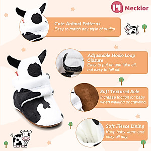 Meckior Unisex Newborn Baby Cozy Cotton Cow Booties Toddler Boys Girls Fleece Winter Keep Warm Socks Shoes Infant Cute Cartoon Crib Boots First Walker Shoes Soft House Slippers 0-18 Months