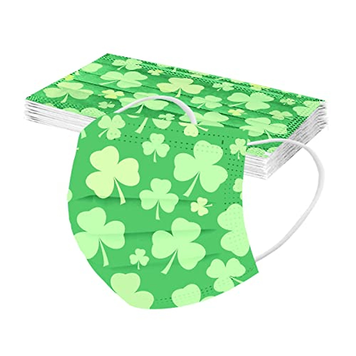 50Pack Women's Disposable St. Patrick's Day Masks Disposable Women Adult Green Anti-Dust Irish Clover St. Paddy's Day