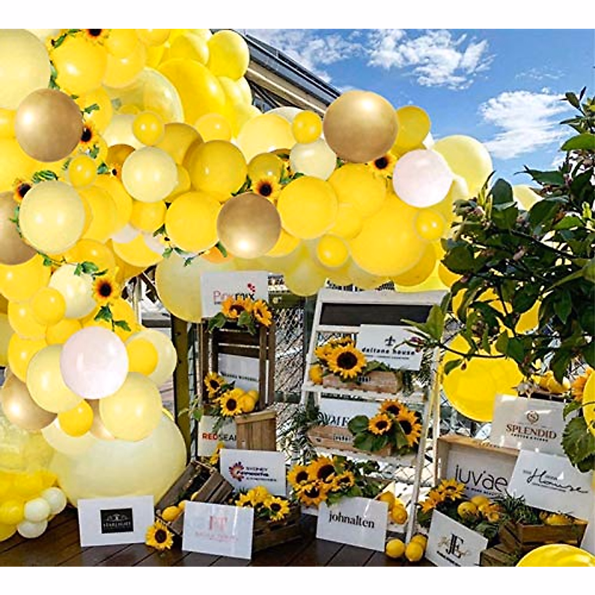Yellow Sunflower Balloons Garland Arch Kit - 80pcs Yellow Gold White Balloons and Sunflower Vines for Sunflower Bee Theme Birthday Baby Shower Wedding Decorations