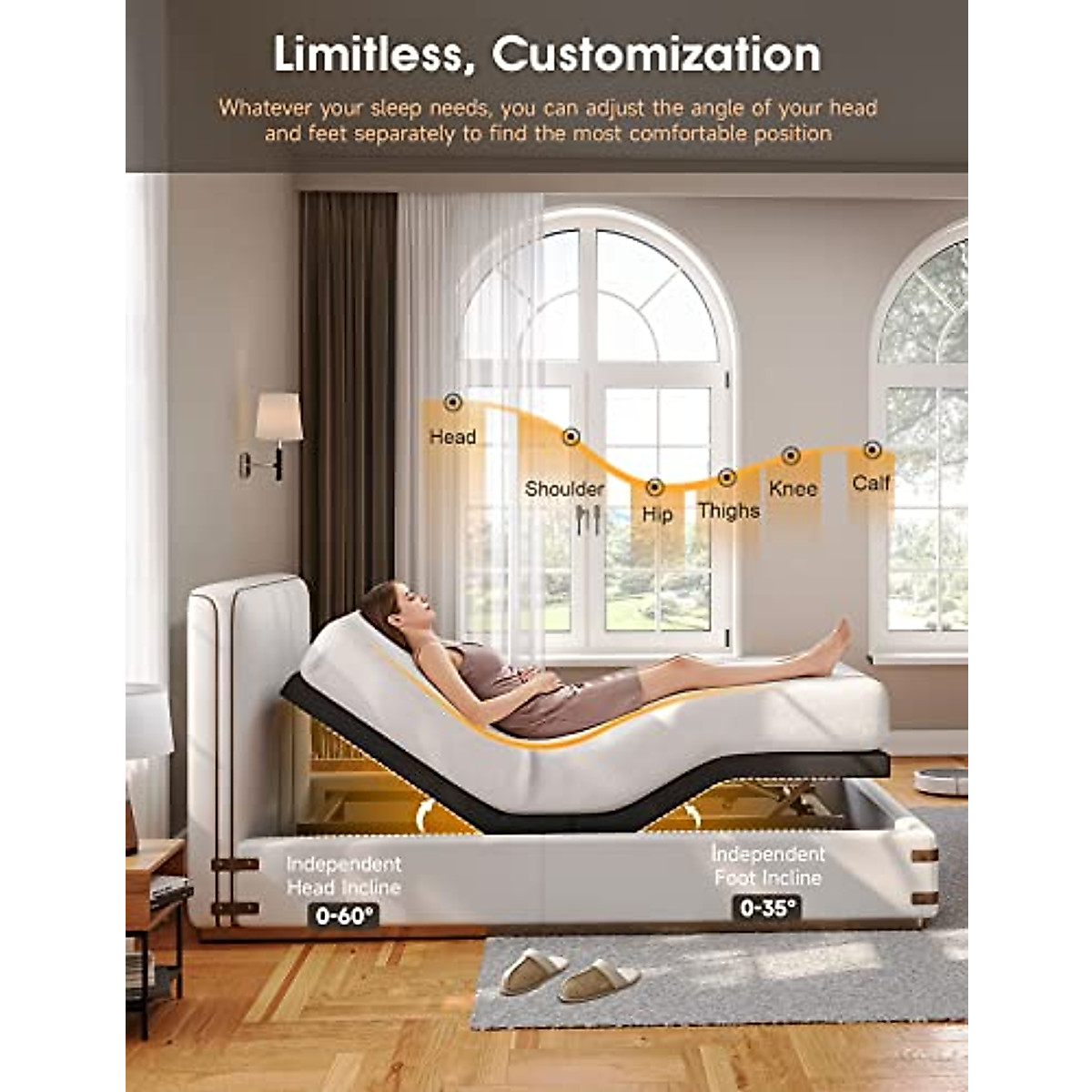 Koorlian Adjustable Bed Frame Twin, Small Adjustable Bed Base with Remote, Head and Foot Incline, USB Charging, Underbed Lighting, Electric Adjustable Beds with 12 inch Legs