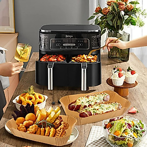 HONYAO Air Fryer Paper Liners for Ninja Airfryer, 8.1x5.5 inch Rectangle Disposable Parchment Papel for Foodi Dual Zone DZ201/DZ401/DZ550/DZ090/DZ100/SL401, Food Grade Accessories BPA free