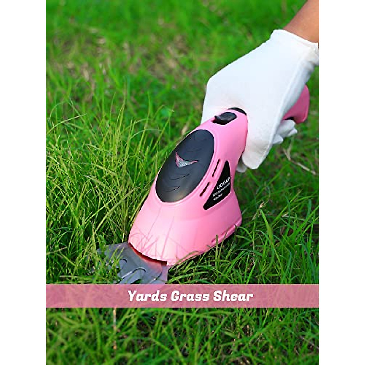 Lichamp 2-in-1 Electric Hand Held Grass Shear Pink Hedge Trimmer Shrubbery Clipper Cordless Battery Powered Rechargeable for Garden and Lawn, CGS3602PK Pink