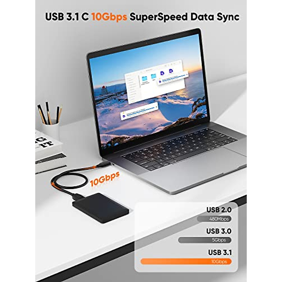 CableCreation USB C Hard Drive Cable 1FT, 10Gbps Data Transfer Speed, USB C to Micro B Male Cable, Compatible with Seagate, WD, Toshiba, Samsung External Hard Drive and More - Black