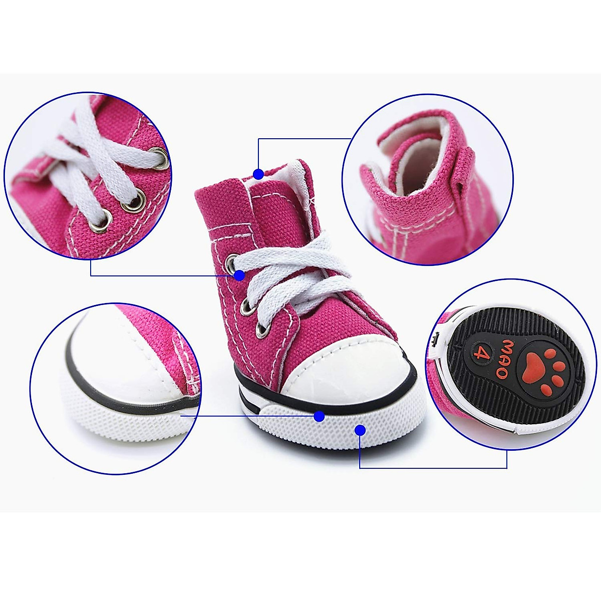 abcGoodefg Pet Dog Shoes Puppy Canvas Sport Sneaker Boots, Outdoor Nonslip Causal Shoes Rubber Sole Soft Cotton Inner Fabric Shoes for Pet Dog (#4(1.732.20), Pink)