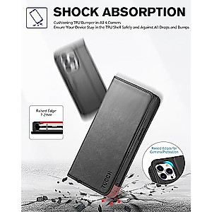 TUCCH Case Wallet for iPhone 14 Pro 6.1", [3 Card Holder] Slots Folio PU Leather Cover, [RFID Blocking] Stand Flip Case with [TPU Shockproof Interior Case] Compatible with iPhone 14 Pro, Classic Black