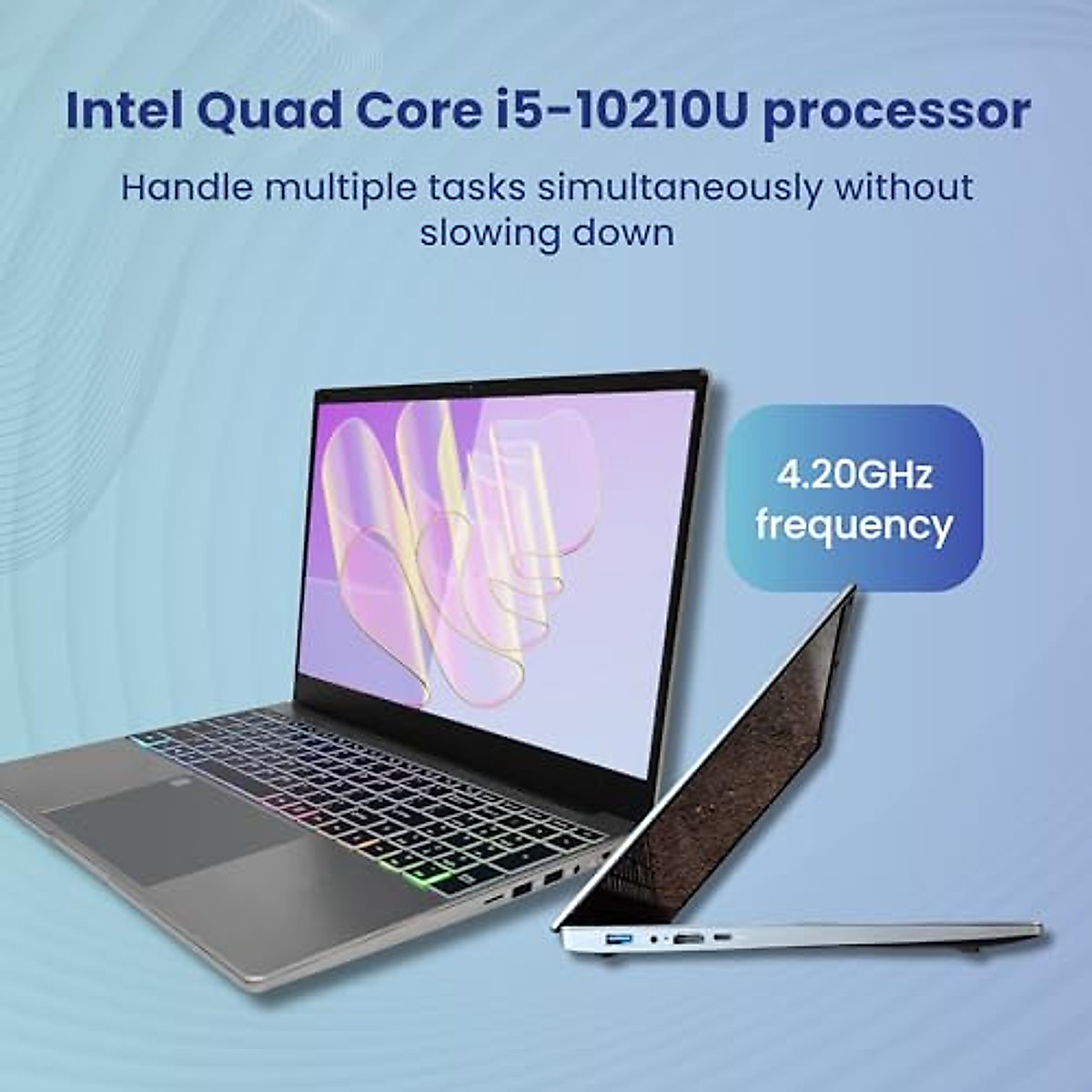 thunderb 15.6" Laptop Windows 11 Pro for Gaming, Business, School w/Intel i5 4.20GHz, 8GB RAM, 512GB SSD, Multicolor Backlit Keyboard, Fingerprint, HD Camera, Bluetooth, HDMI, USB 3.0, Metal Design