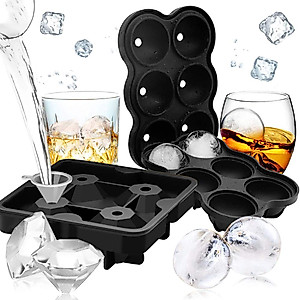 JOHOUSE 2PCS Silicone Ice Cube Molds, Round Ice Ball Maker Diamond Ice Maker, Hot Cocoa Chocolate Bomb Mold, Food Grade Silicone Mold Black
