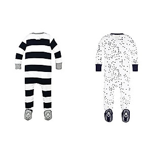 Burt's Bees Baby Baby Boys' 2 Pack Non-Slip Footed Sleeper Pajamas, Midnight Rugby Stripe/Midnight Twinkle Bee, 12 Months