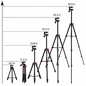 Tablet Tripod 53 inch iPad Tripod Aluminum Smartphone Tripod for iPhone iPad Pro Camera Mobile Phone Lightweight Travel Selfie Stand Tripod Black