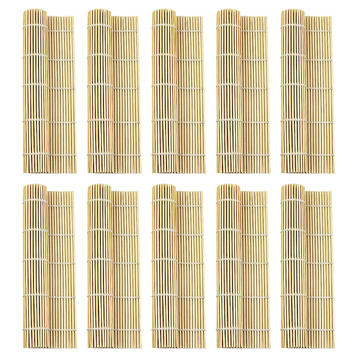 LEEFONE 10 PCS 9.5" x 9.5" Natural Bamboo Sushi Rolling Mat