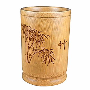 TOYANDONA Bamboo Pen Pencil Holder Chinese Style Pencil Cup Pot Pen Storage Container Makeup Brush Holder Desk Organizer Gift for Office Home