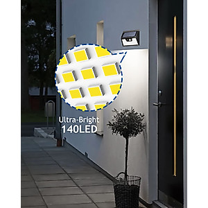 Peasur Solar Lights Outdoor Motion Sensor, 6 Pack 140 LED Solar Powered Fence Light Waterproof, 3 Modes Solar Security Wall Lighting for Outside Yard Deck Garden