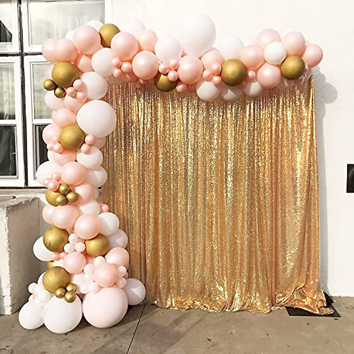 7ft x 7ft Gold Sequin Backdrop Curtain Glitter Photo Booth Backdrop for Wedding Birthday Baby Shower Event Decor