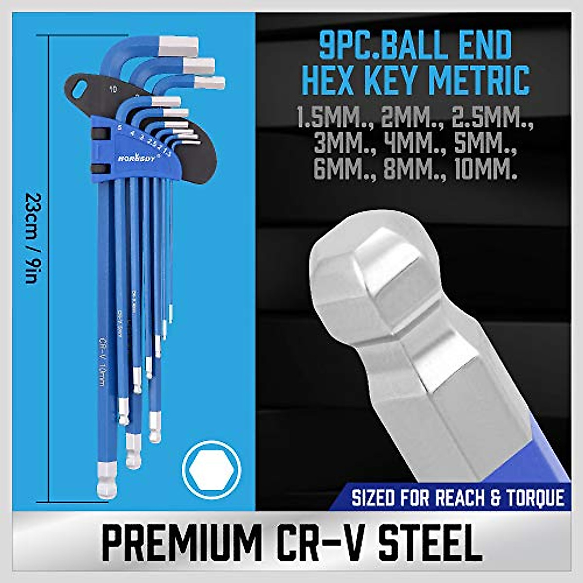 HORUSDY Hex Key Allen Wrench Set, SAE & Metric Star Long Arm Ball End Hex Key Set, Industrial Grade Allen Wrench Set