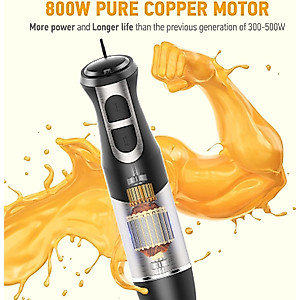 Hand Blender, 800W 5-in-1 Immersion Hand Blender,12-Speed Multi-function Stick Blender with 500ml Chopping Bowl, Whisk, 600ml Mixing Beaker, Milk Frother Attachments, BPA-Free (Black)