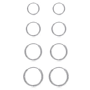 EPIRPRA Silver Hoop Earrings- Cartilage Earring Small Hoop Earrings for Women Men,4 Pairs of Hypoallergenic 925 Sterling Silver Tragus Earrings(Silver,8mm/10mm/12mm/14mm)