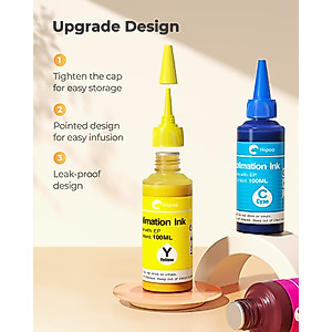 Hiipoo Sublimation Ink with Heat Tape Refill for ET2400 XP4105 XP4100 ET2720 ET2760 ET2750 ET4800 ET-2800 ET-2803 ET-2850 Inkjet Printers Heat Press Transfer on Mugs T-Shirts