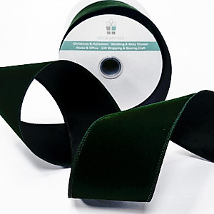 Dark Green Velvet Ribbon 2.5 Inch x 10 Yards for Christmas Tree Topper Home Decoration Wreath Gift Wrapping DIY Craft