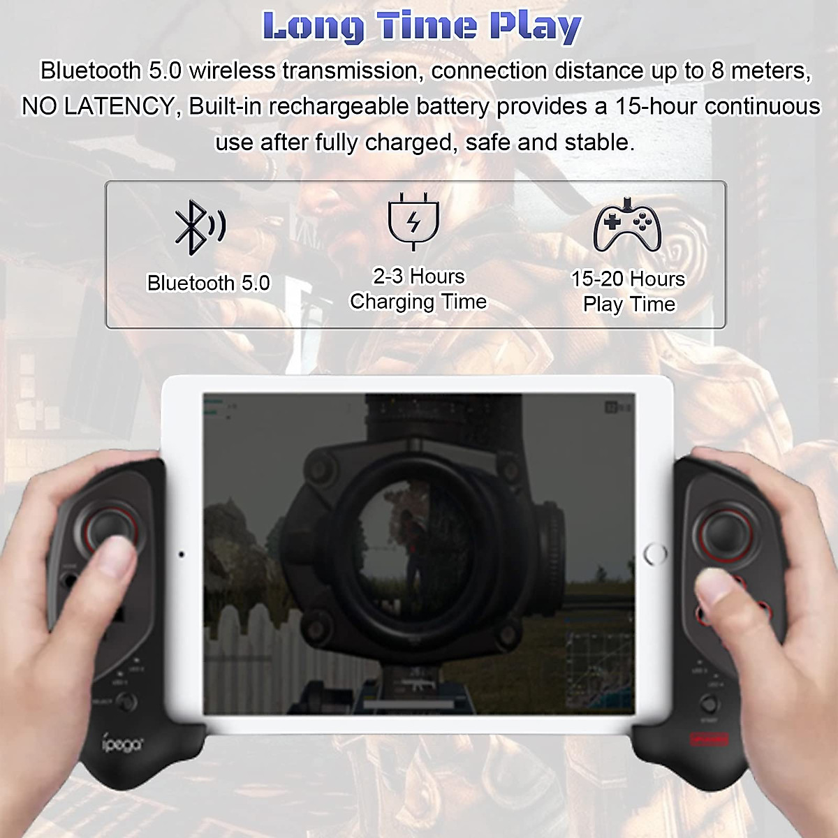 Megadream Wireless Mobile Controller Gamepad Joystick for iPad (11in), iPhone 16/15/14/13, Android Samsung Tablet PC - MFi Certified - 18+ Hour Battery Life - Call of Duty - Minecraft, Black