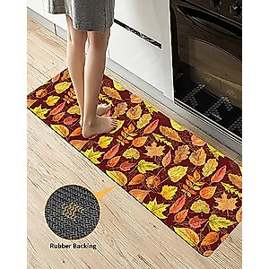 Fall Maple Leaves Bath Mat for Tub,Non Slip Bathroom Floor Runner Rug Quick Dry & Absorbent Diatomaceous Earth Shower Sink Kitchen Washable Doormat,Thanksgiving Autumn Farmhouse Country Rustic 20"x47"