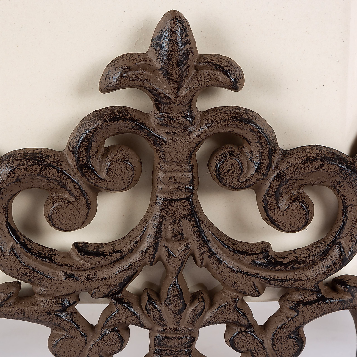 16-Inch Tall Provencial Cream Canister with Brown Metal Scrolled Base