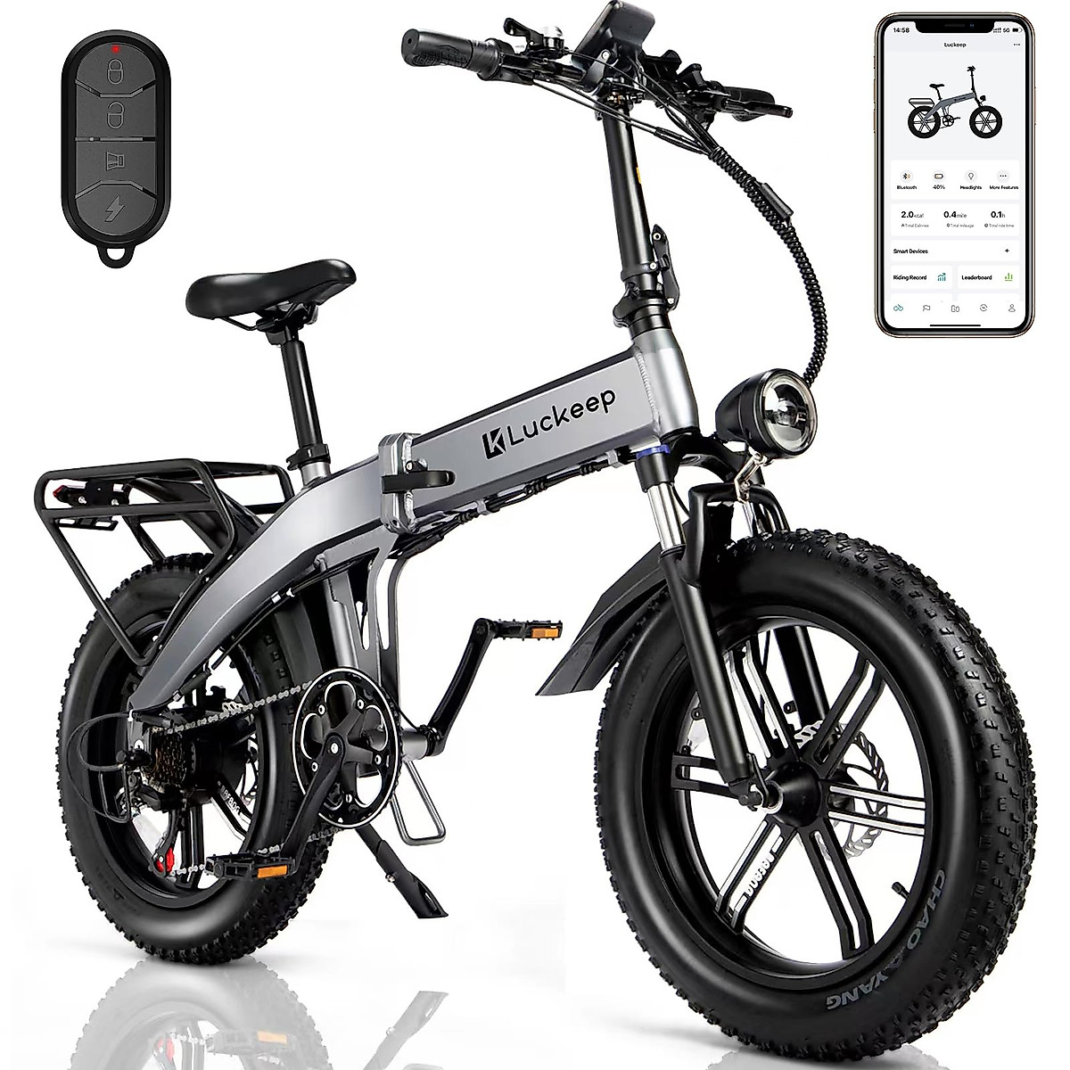 Folding Electric Bike for Adults 1200W Peak BaFang Motor 30MPH 60Miles Range 48V 15AH (720WH) Removable Battery 20" Fat Tire E-Bikes for Adults UL 2849 Certified Ebike