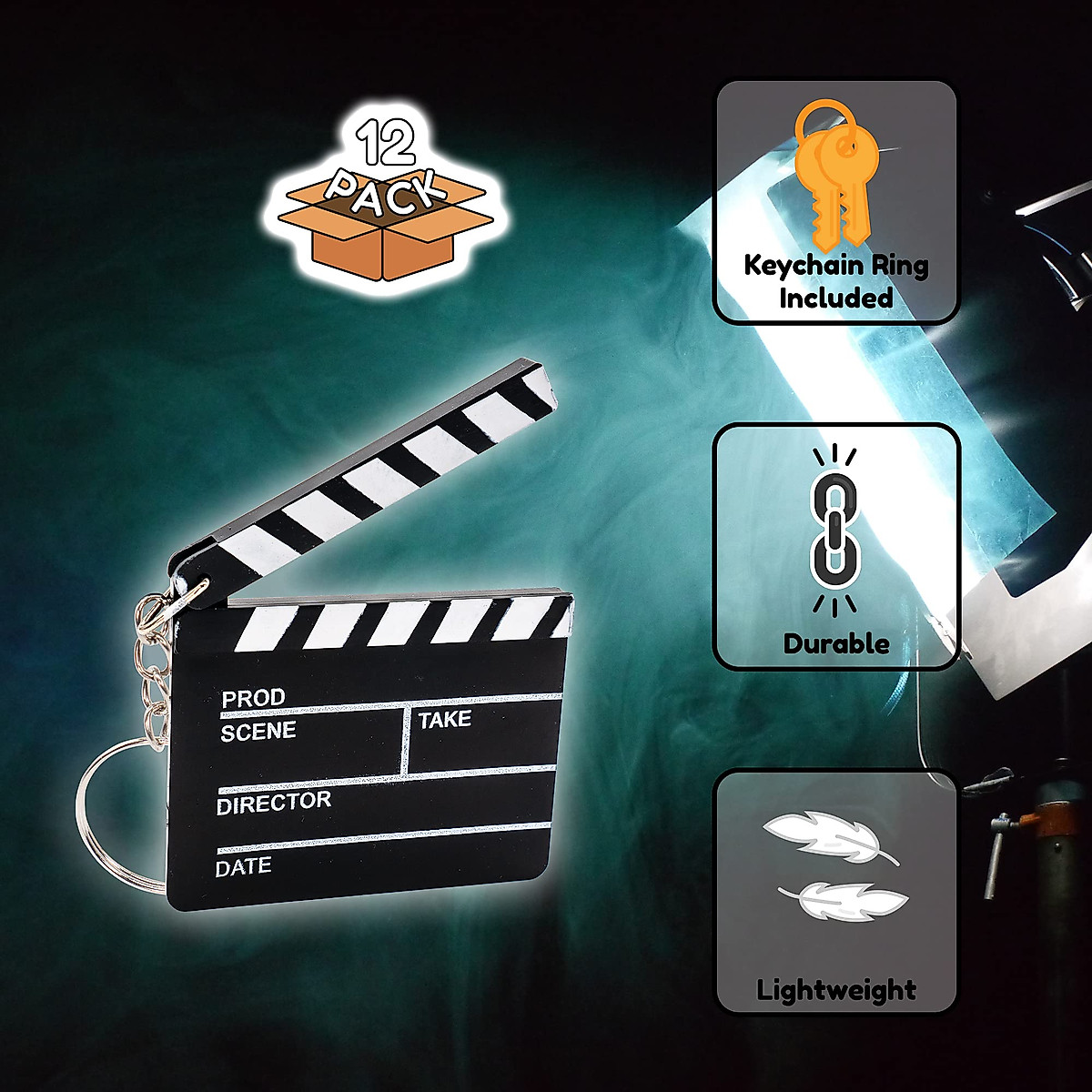 Windy City Novelties 12 Pack Hollywood Clapboard Keychains | In Bulk | Movie Night Decoration Hollywood Party Favors Giveaways Prizes Movie Director
