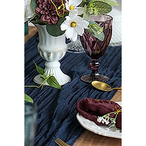 Uwilowe 5 PCS 13Ft Navy Blue Table Runner, Boho Gauze Cheese Cloth Table Runner Rustic Sheer Runner 160inch Long for Wedding Bridal Baby Shower Birthday Party Cake Table Decorations