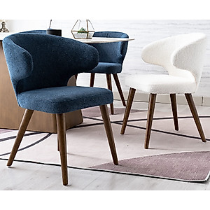 VESCASA Sherpa Modern Dining Chairs with Wood Legs, Upholstered Curved Back Side Chairs for Dining Room/Living Room, Set of 2, White