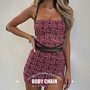 BODIY Women Loop Waist Belt Punk Rock Belts for Women Fashion Pu Leather Body Chain Rave Accessory (Black)