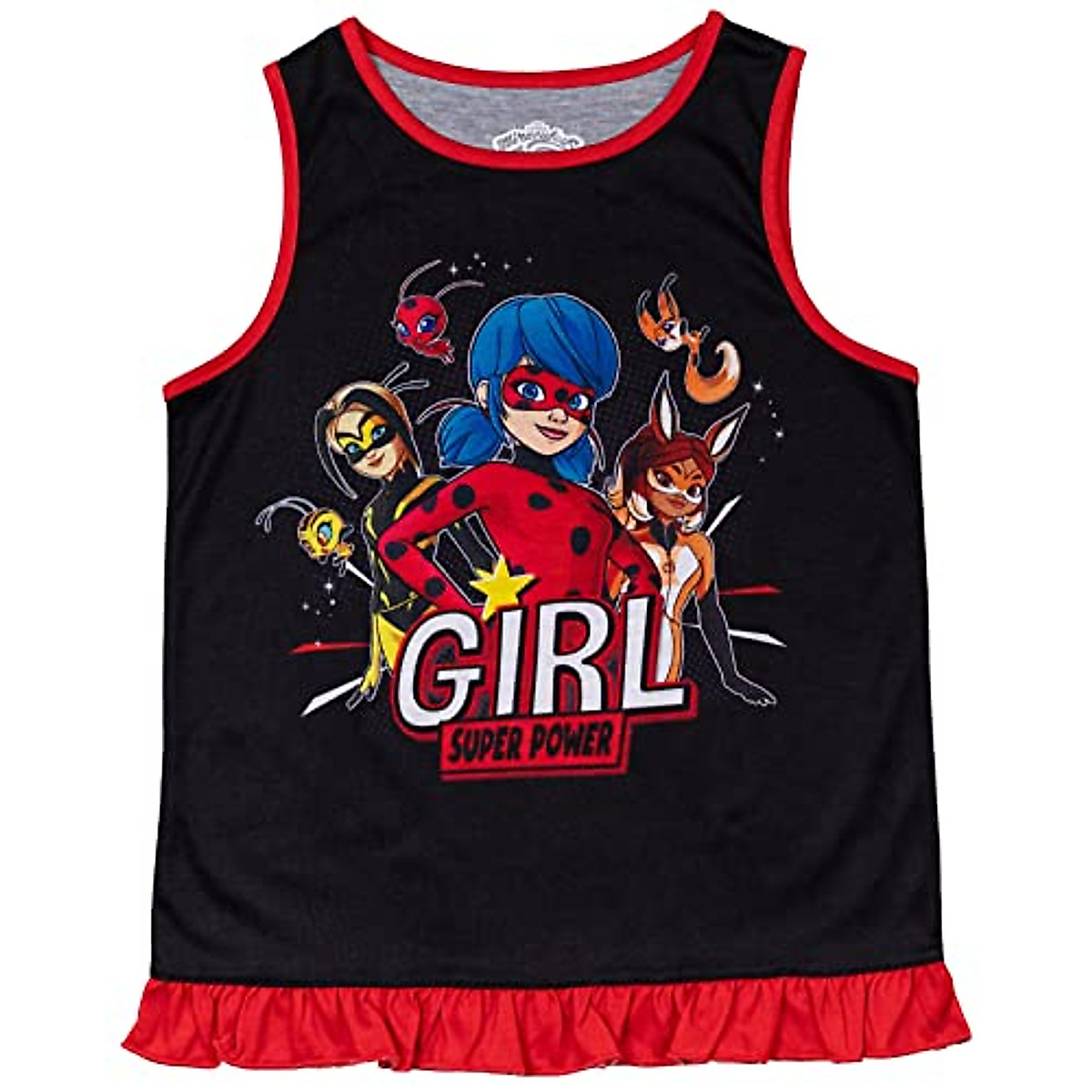 Miraculous Ladybug Rena Rouge Little Girls Ruffle Tank Top Shirt & Pajama Shorts Set 5 Black