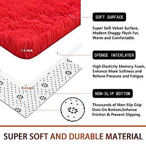 DETUM Red Rug 4x6 Feet - Fluffy Red Area Rugs for Bedroom Shaggy 4' X 6' Living Room Rug Soft Rugs for Kids Room Non-slip Nursery Office Dorm Washable Carpets Home Decor