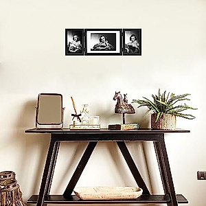 DECOCIAGA Hinged 3 Picture Frame 4x6 & 5x7 Folding Collage Photo Frames Multiple Wooden Desk Picture Frames with Mat for Office Tabletop or Wall Decor, Black