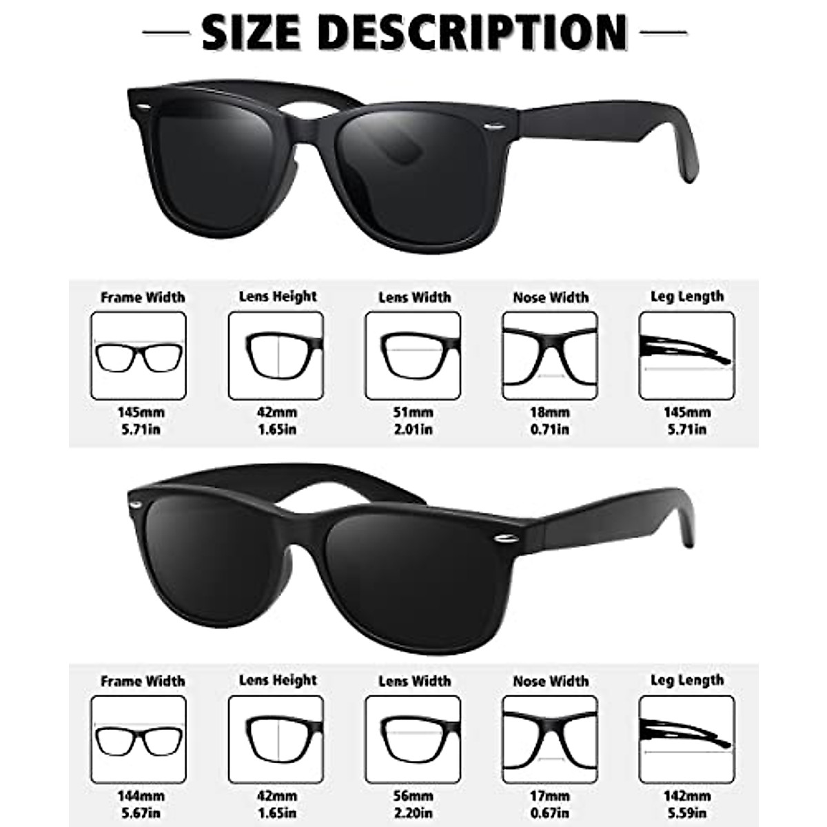 MEETSUN Polarized Sunglasses for Men Women Classic Retro Sun Glasses for Driving Fishing UV Protection 2 Pack C2 Matte Black Frame/Grey Lens