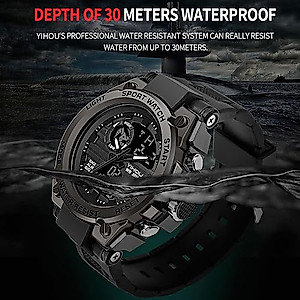 Yihou Men's Military Watch Outdoor Sports Electronic Watch Tactical Army Wristwatch LED Stopwatch Waterproof Digital Analog Watches