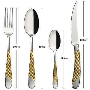 VANDBAO Flatware Cutlery Silverware Set 24 Pieces, Gilding 18/10 Stainless Steel Utensils, Tableware Set Service for 6, Include Knife/Fork/Spoon, Reusable, Mirror Polished, Dishwasher Safe