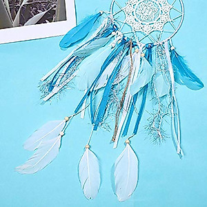 LED Dreamcatcher Blue Big Dream Catcher Handmade Spiritual Dream Catcher for Wall Hanging Ornament Craft Gift, Home, Bedroom, Party, Wedding Decoration,5.85x17.94in