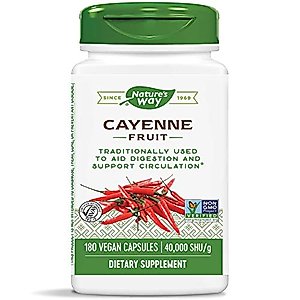 Nature's Way Cayenne 40,000 SHU Potency, 180 Vegetarian Capsules,Cayenne pepper (fruit), Plant-Derived Capsule (Hypromellose)