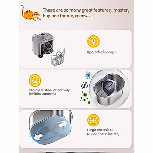 SOOFPET Cat Water Fountain Stainless Steel, 3,2L/108oz Pet Water Fountain, Automatic Cat Fountain with Quiet Pump, Dishwasher Safe Design, Suitable for Multiple Pets