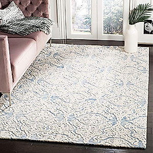 SAFAVIEH Blossom Collection 8' x 10' Blue/Ivory BLM112M Handmade Premium Wool Area Rug